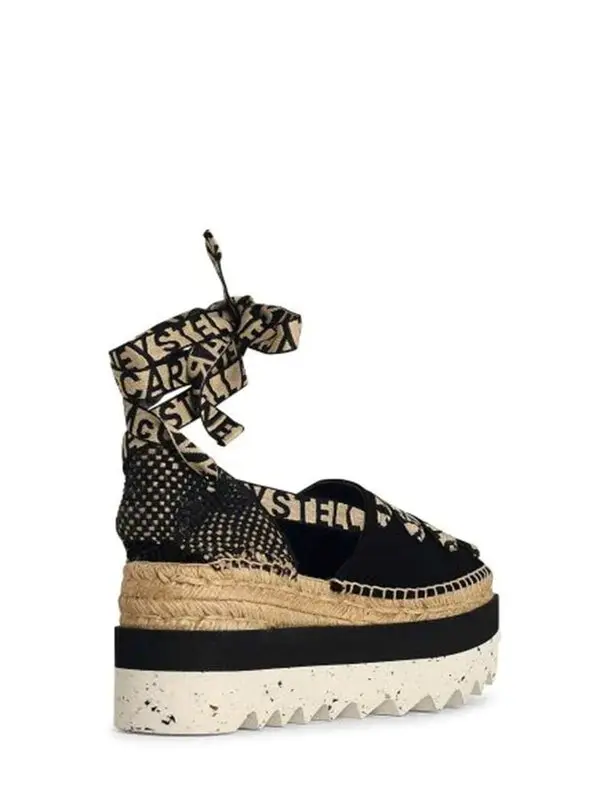 Stella McCartney Gaia Platform Espadrilles With Logo Ribbon - Black