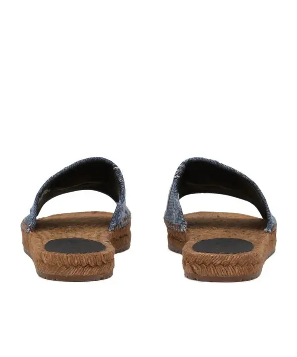 Dolce & Gabbana Logo Plaque Distressed Denim Espadrille Slides - Multicolor