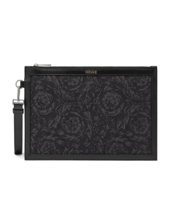 Versace Logo-printed Zipped Clutch Bag - Black