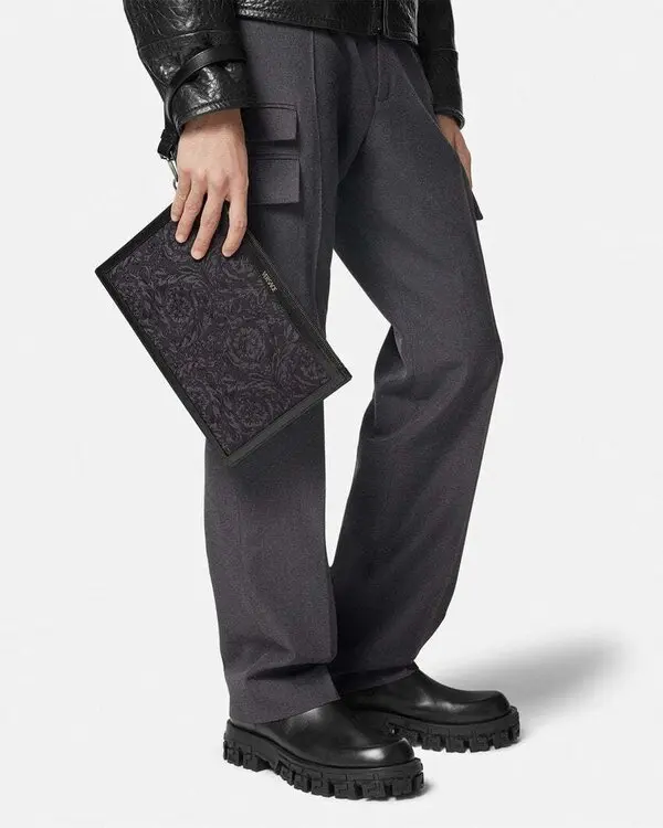 Versace Logo-embellished Zipped Clutch Bag