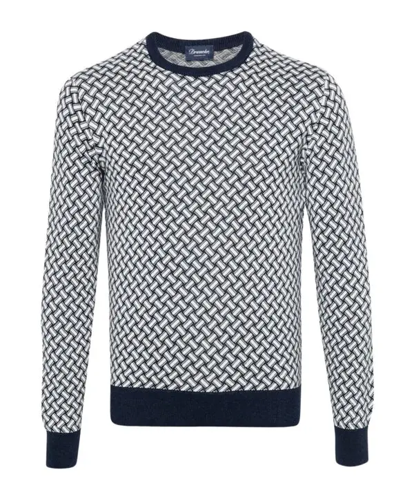 DRUMOHR Crew Neck Intarsia Knit Jumper - Gray