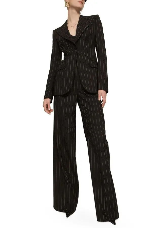Dolce & Gabbana High-waist Pinstriped Wide-leg Trousers - Black