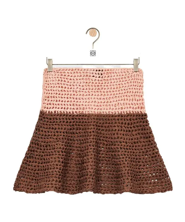 Loewe Mini Skirt In Silk - Beige/brown