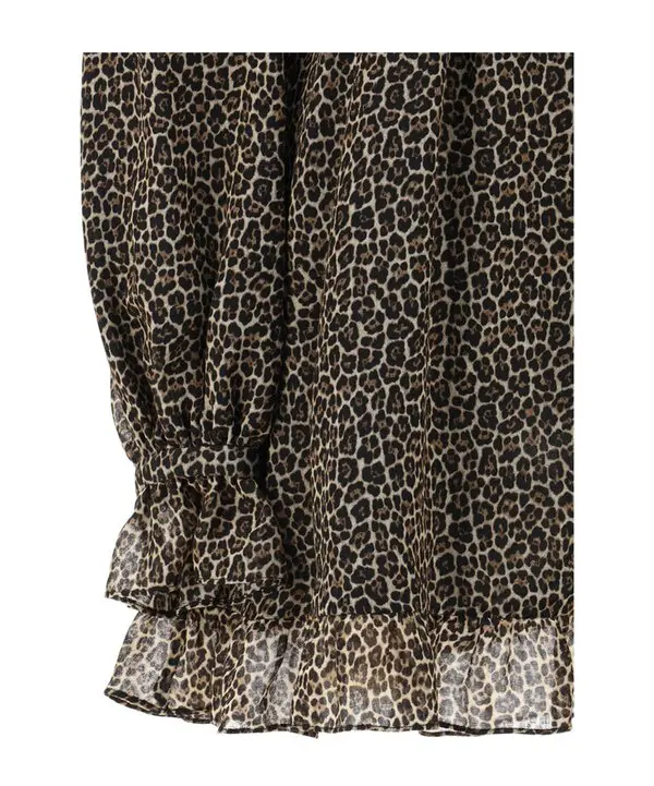 Saint Laurent Leopard Print Long-sleeved Dress - Black