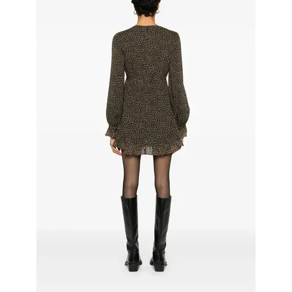 Saint Laurent Leopard Print Long-sleeved Dress - Black