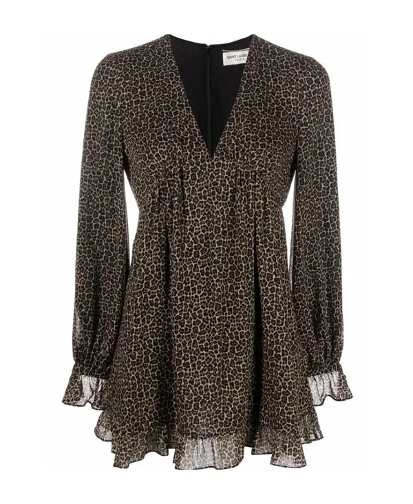 Saint Laurent Leopard Print Long-sleeved Dress - No