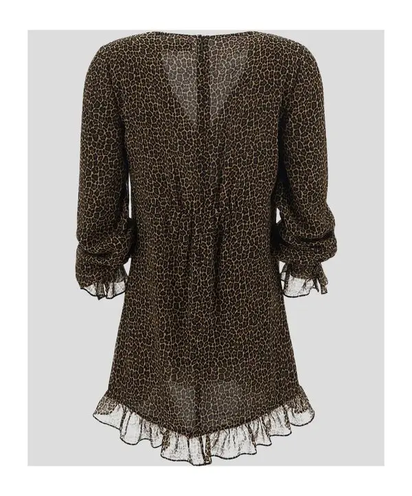 Saint Laurent Leopard Print Long-sleeved Dress - No