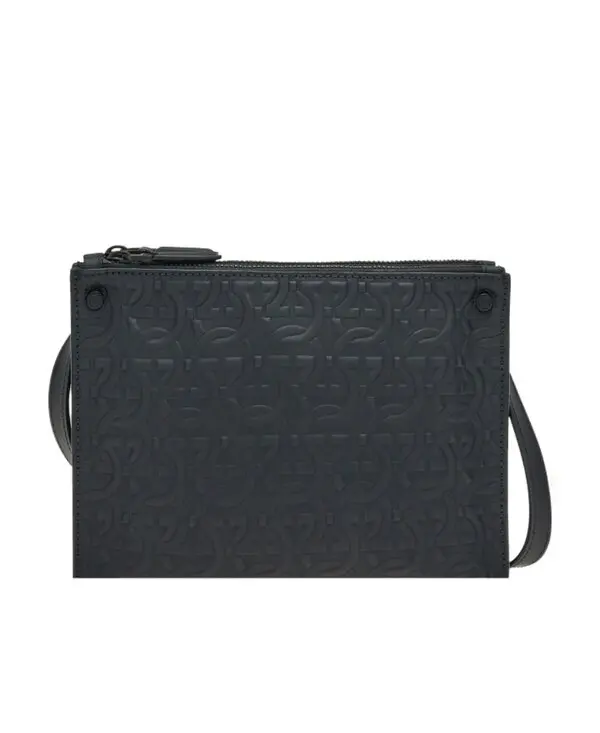 FERRAGAMO Embossed Logo Shoulder Bag - Black