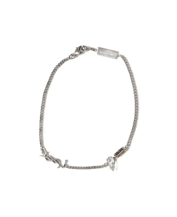 Saint Laurent Monogram Crystal Chain Bracelet - Gray
