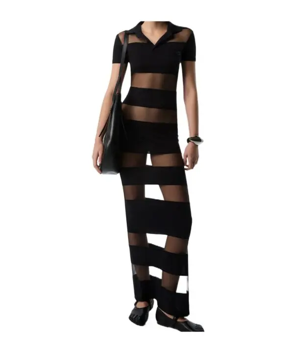 Coperni Striped Sheer Polo Dress - Black