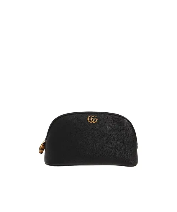 Gucci Logo Plaque Makeup Bag With Bamboo Handle - Black