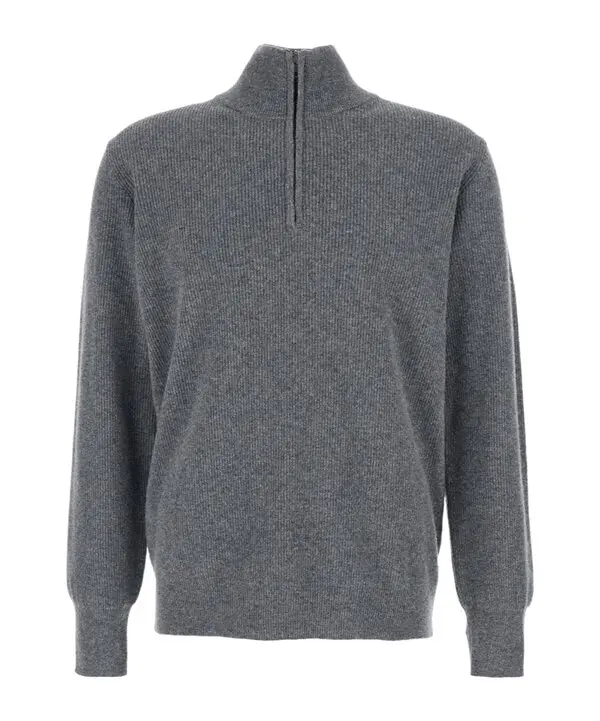 ROBERTO COLLINA Ribbed Half-zip Knitwear - Gray