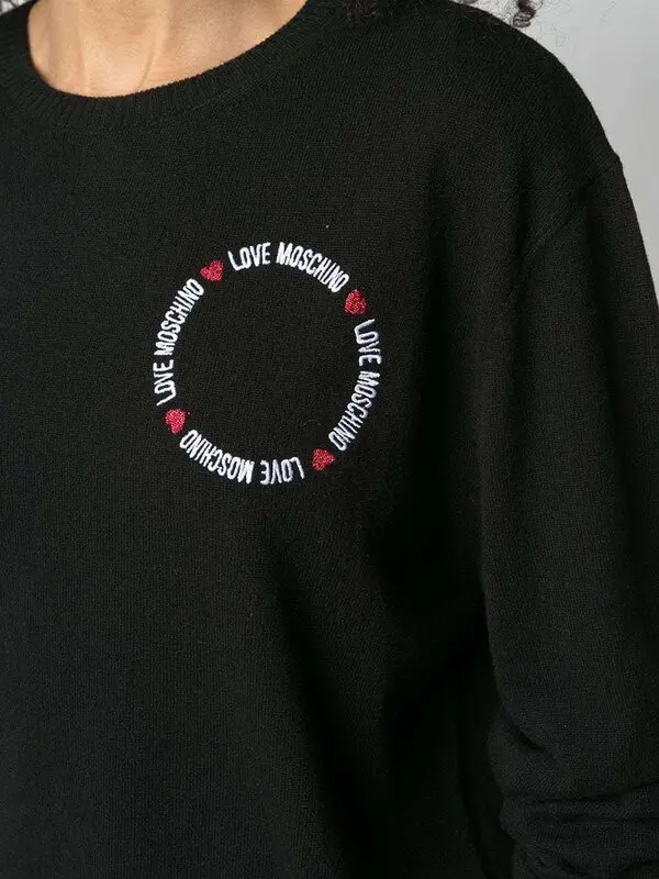 Moschino Round Neck Long Sleeve Pullover With Chest Logo