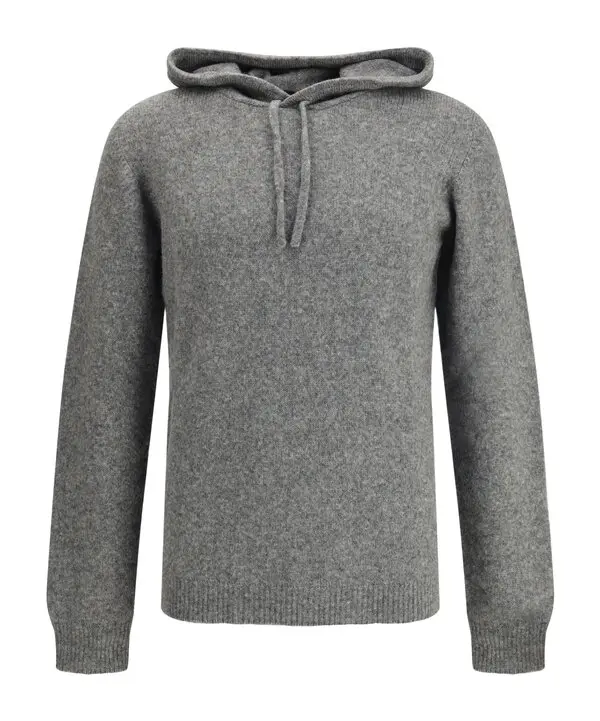 ROBERTO COLLINA Hooded Wool Sweater With Drawstring And Rib Knit Trim