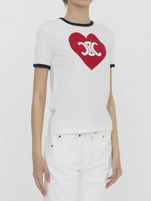 Celine Heart Triomphe Cotton Jersey T-shirt - White