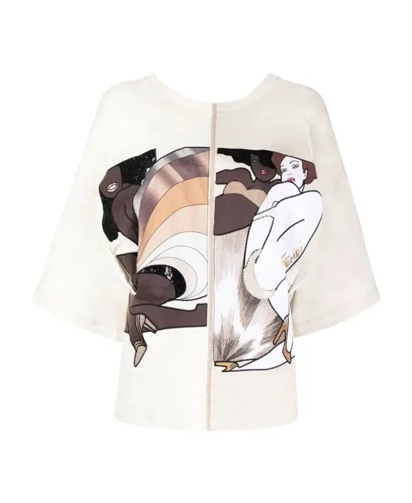 Fendi Logo Embroidered Round-collar T-shirt - White