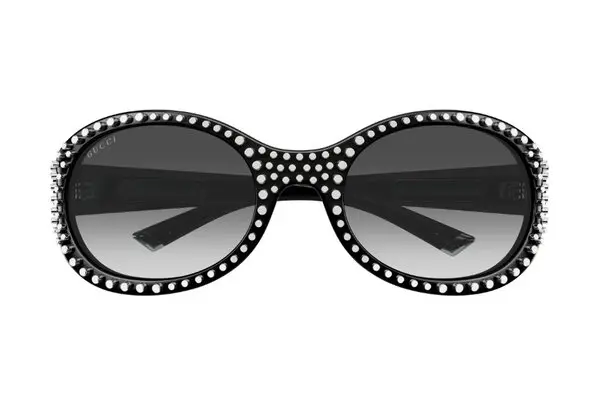 Gucci Embellished Round Frame Sunglasses - Black