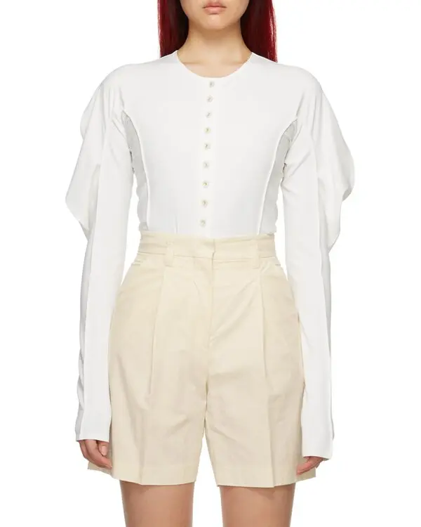 LOW CLASSIC Puff-shoulder Logo Band Shirt - White