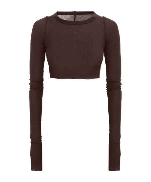 Rick Owens Ribbed Crewneck Cropped Long Sleeve Top - Black