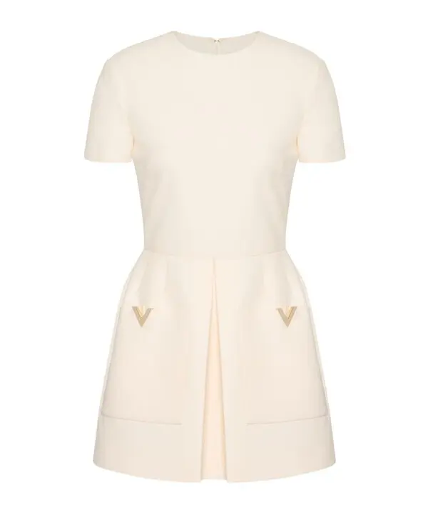Valentino Garavani Logo Plaque Crewneck Short-sleeved Dress - Ivory