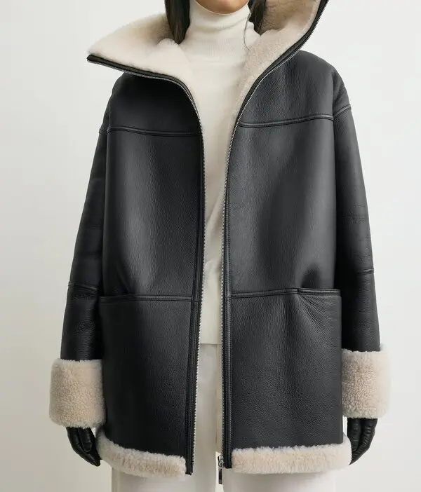 TOTEME Signature Zip-up Leather Jacket - Black