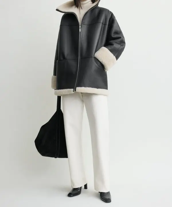 TOTEME Signature Zip-up Leather Jacket - Black