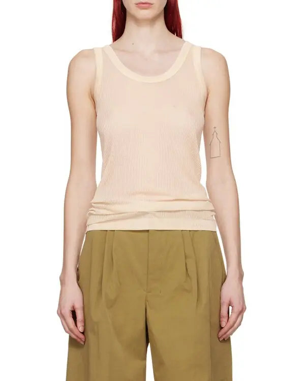 LEMAIRE Ribbed Scoop Neck Tank Top - Light Powder