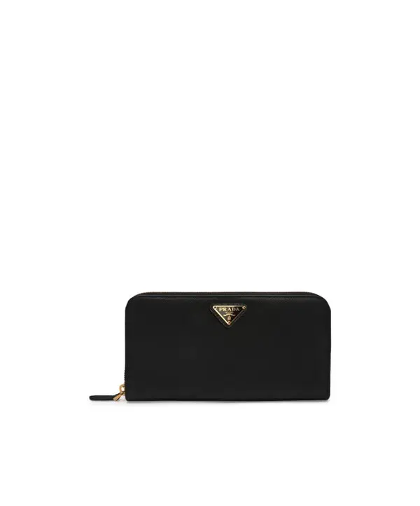 Prada Logo Plaque Zipped Wallet - Black