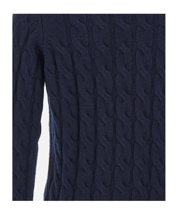 KANGRA Cable Knit Crew Neck Sweater - Black