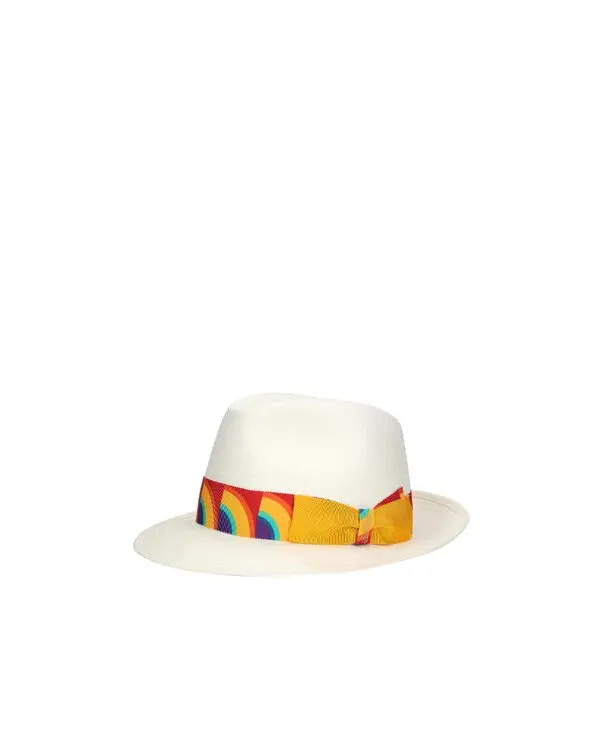 Borsalino Woven Panama Hat With Grosgrain Trim - White