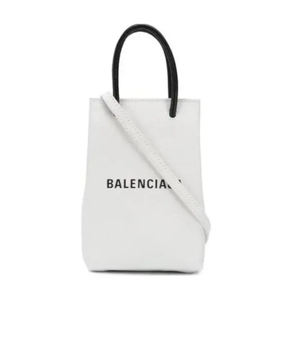 Balenciaga Shopping Phone Holder Tote Bag - White