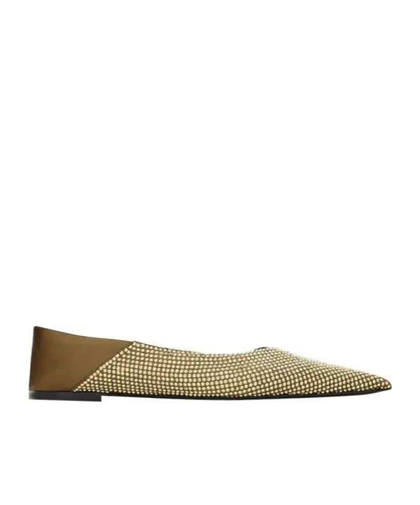 Saint Laurent Nour Pointed Toe Slippers - Khaki And Starlight Gold