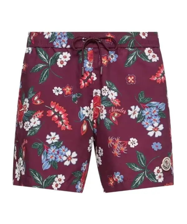 Moncler Floral Print Swim Shorts - Wine Red