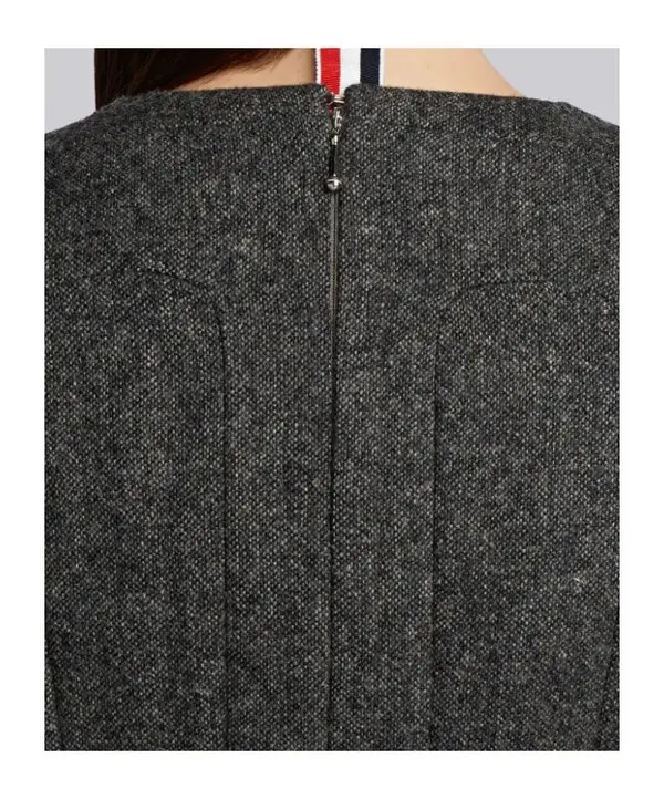 Thom Browne Wool Pleated Midi Dress With Signature Striped Sleeves