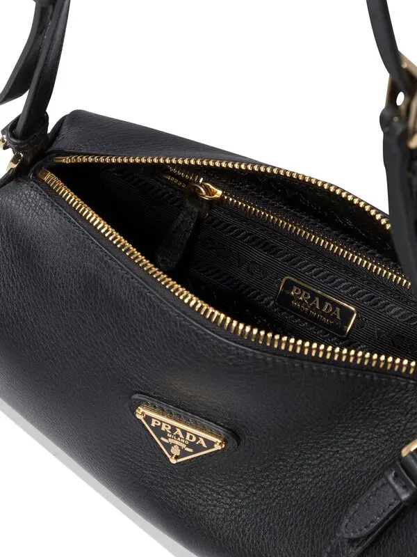 Prada Logo Plaque Zipped Shoulder Bag