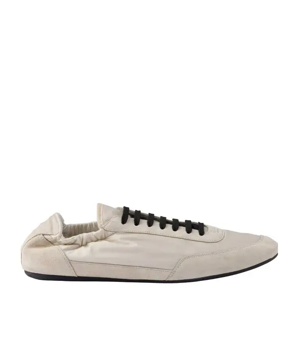 Prada Round Toe Lace-up Sneakers - Ivory