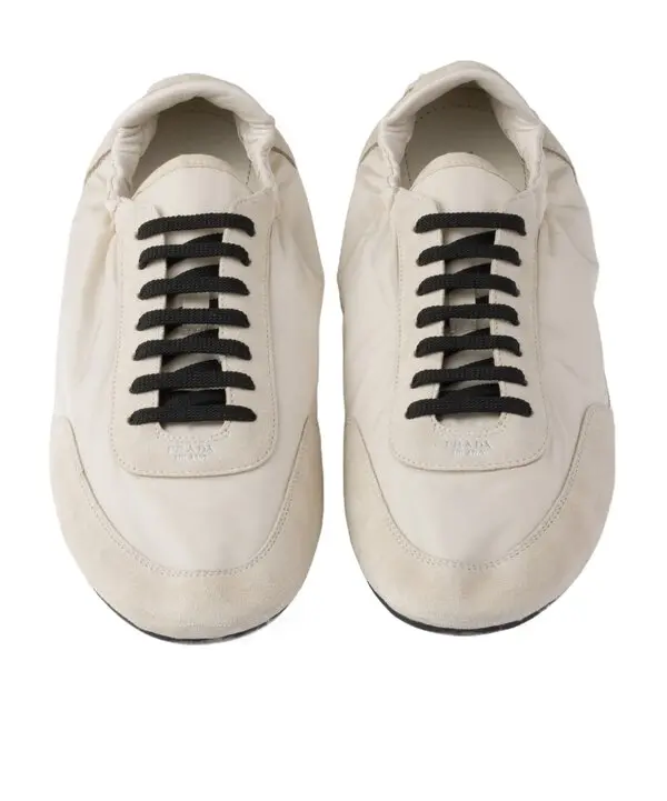 Prada Round Toe Lace-up Sneakers - Ivory