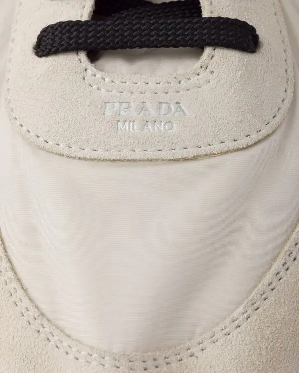 Prada Round Toe Lace-up Sneakers - Ivory