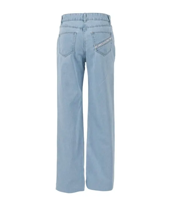 Elisabetta Franchi Organza Detailed Distressed Palazzo Jeans - Destroyed Denim