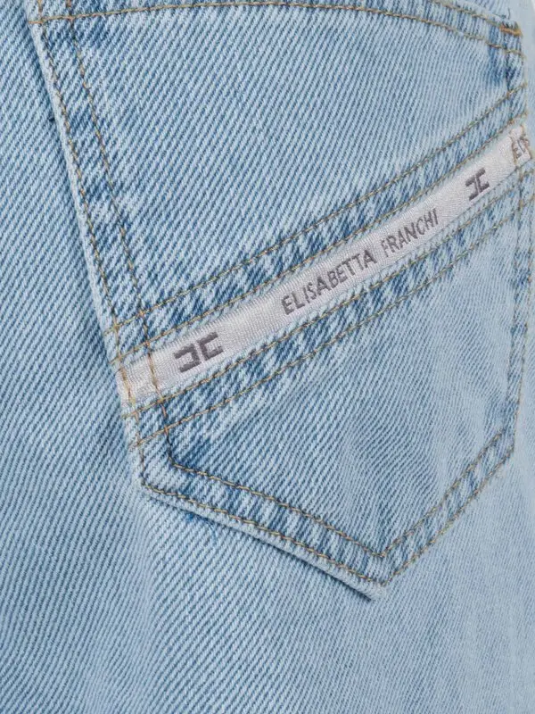 Elisabetta Franchi Organza Detailed Distressed Palazzo Jeans - Destroyed Denim