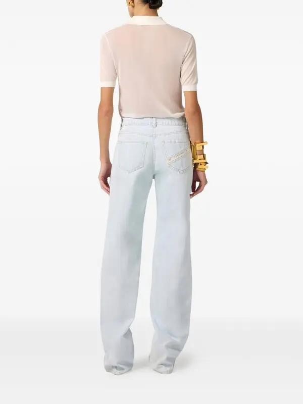 Elisabetta Franchi Organza Detailed Distressed Palazzo Jeans - Destroyed Denim