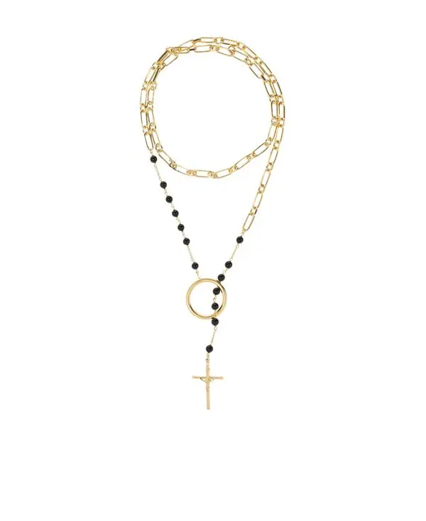Dolce & Gabbana Rosary Necklace With Cross Pendant - Yellow