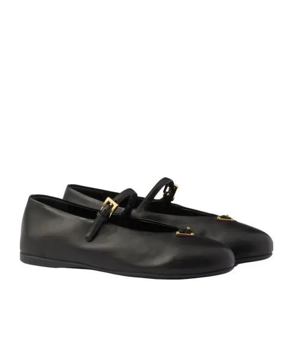 Prada Logo Detailed Round-toe Ballerina Flats