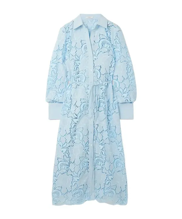 Erdem Tie-waist Madeira Embroidered Shirt Dress - Light Blue