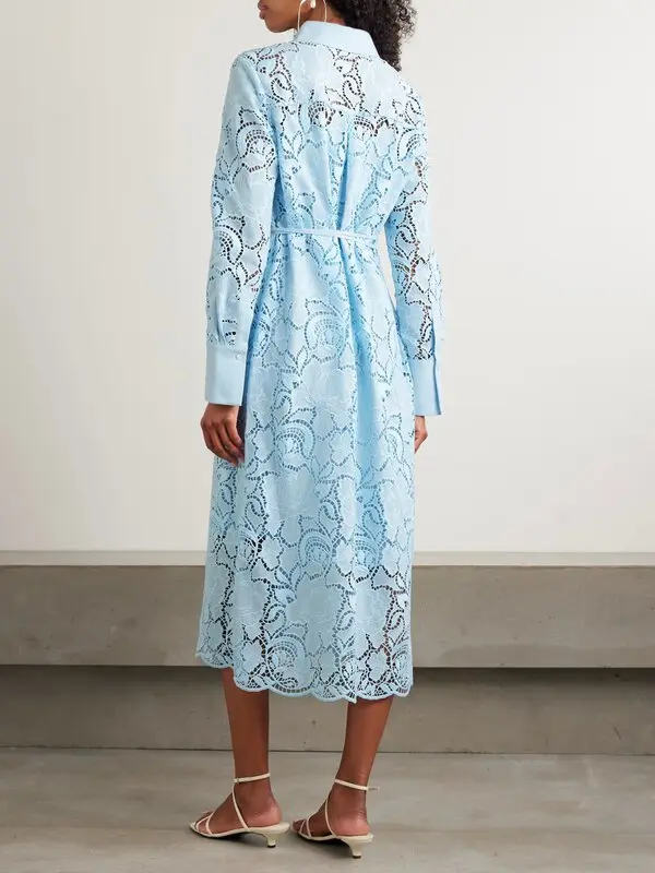 Erdem Tie-waist Madeira Embroidered Shirt Dress - Light Blue