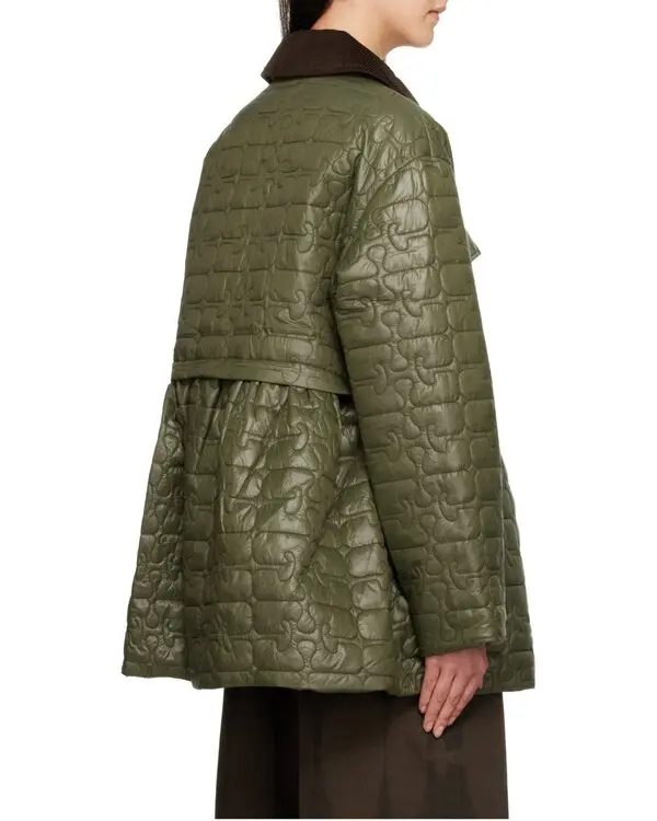 GANNI Quilted Midi Jacket With Contrast Collar - Green