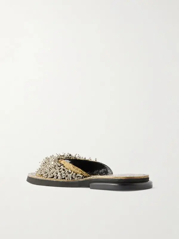 Dries Van Noten Embellished Snake-effect Leather Slides