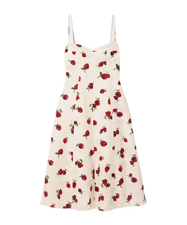 Khaite Isabella Floral Printed Midi Dress - Beige