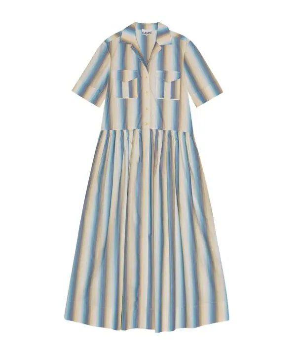 GANNI Ombre Striped Maxi Shirt Dress