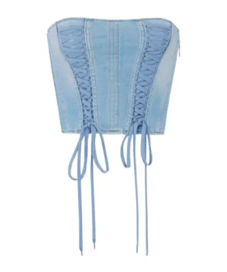 Elisabetta Franchi Denim Bustier Top With Crossover Lacing - Light Blue